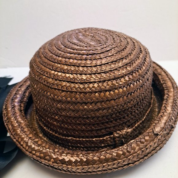 Accessories | Womens Brown Straw Bowler Hat With Rolled Brim Size M ...